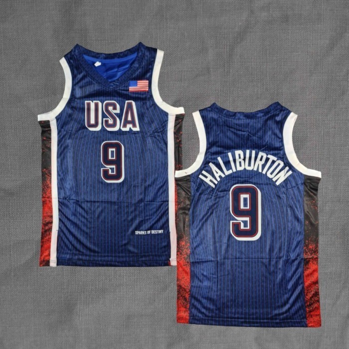 Jual Baju Jersey Basket Tyrese Haliburton USA 2024 Basketball Team Navy ...