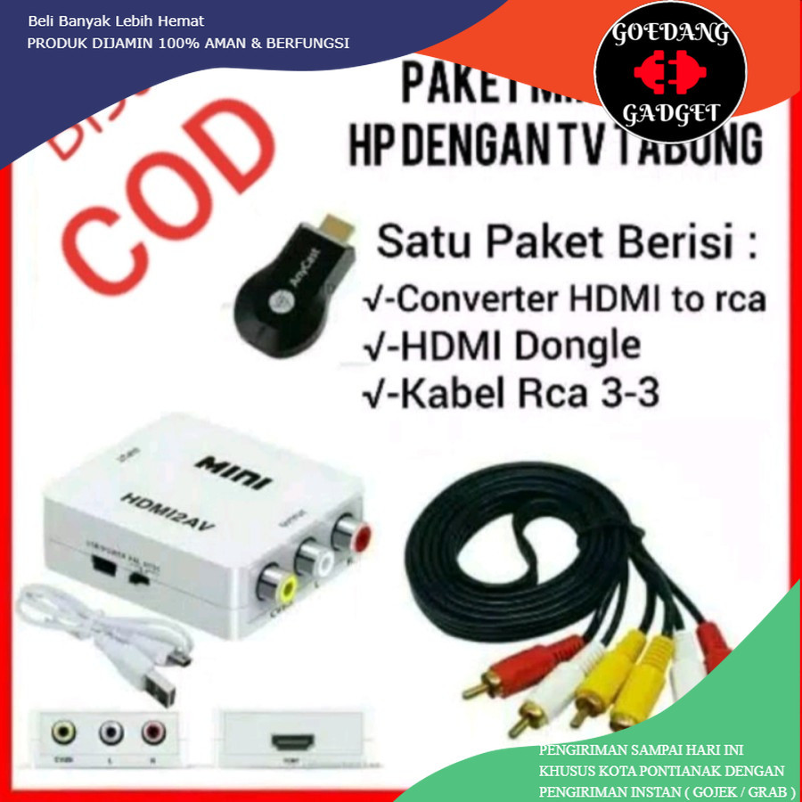Jual PAKET ANYCAST KE TV TABUNG ( Hdmi Dongle Any Cast , Hdmi2AV converter , Kabel Rca - Rca ...