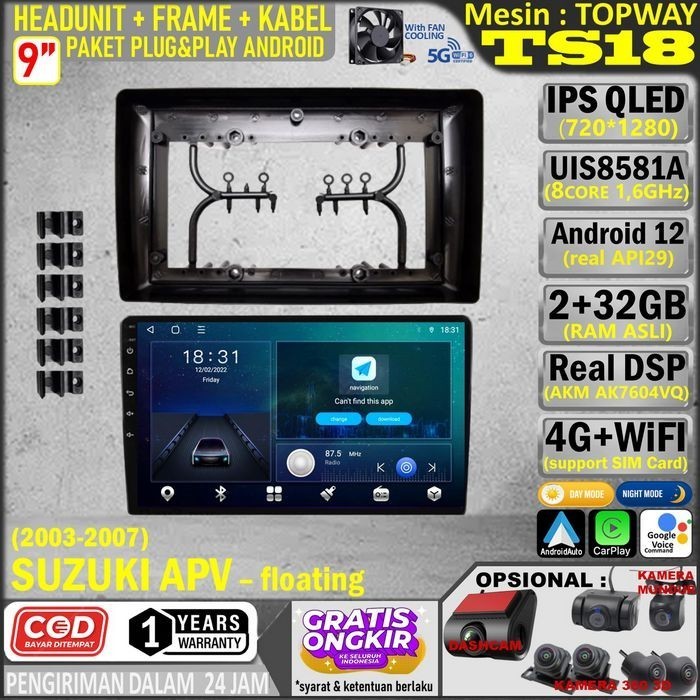 Jual Paket Headunit Android 9 inch + Frame + Soket PNP Suzuki APV All Type Topway TS18 UIS8581A ...