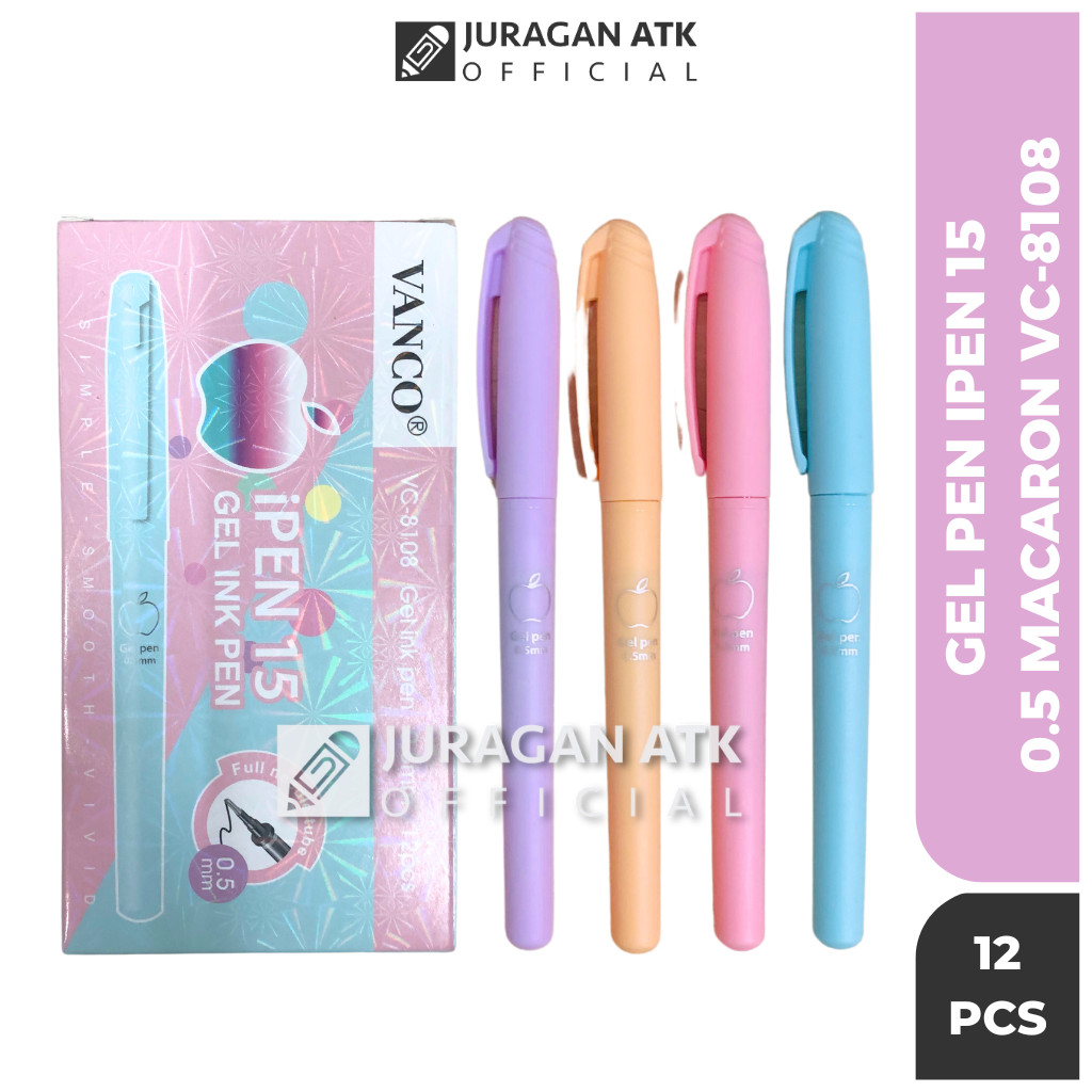 Jual ( 1 Pack 12Pcs ) Pulpen Gel Ipen Warna Pastel Macaron 0.5 mm / Pena Gel Pen Ipen 15 VANCO ...