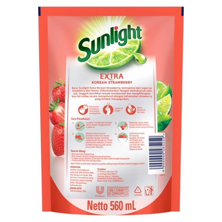 Jual SUNLIGHT Korean Strawberry Pouch Refill 560ML | Shopee Indonesia