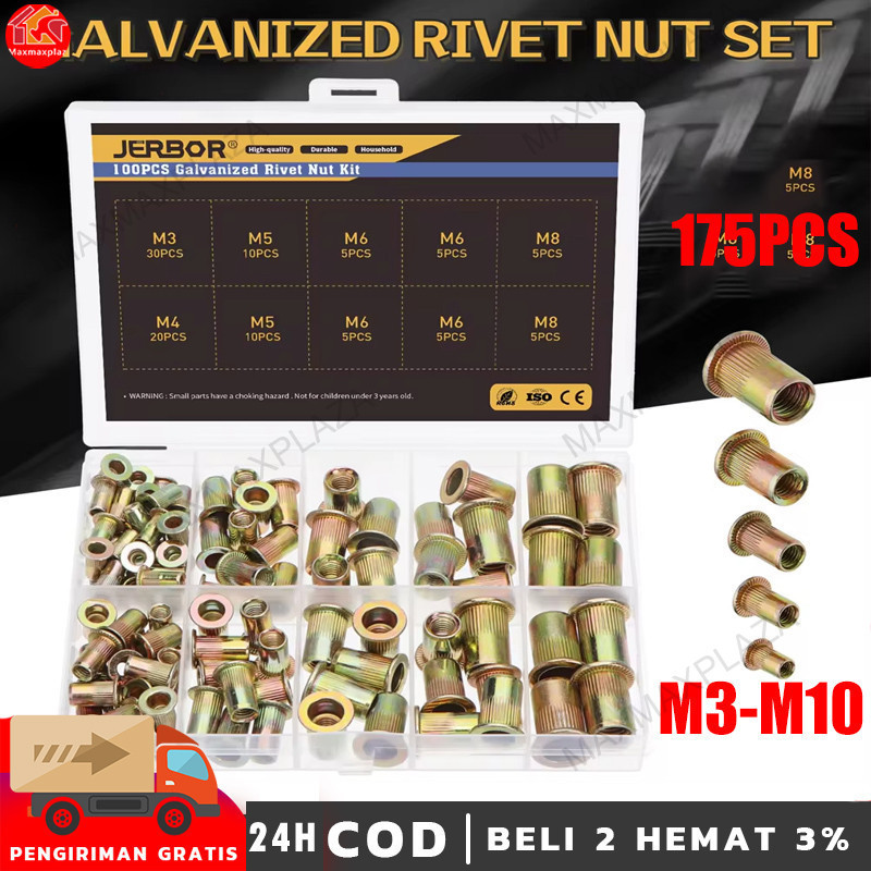 Jual 175PCS Rivet Nut mur tanam / rivnut / mur furniture knockdown M3 ...