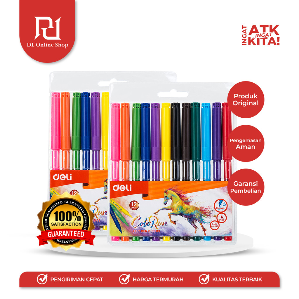 Jual DELI SPIDOL WARNA/ FELT PEN 12 EC10003 (1SET) | Shopee Indonesia
