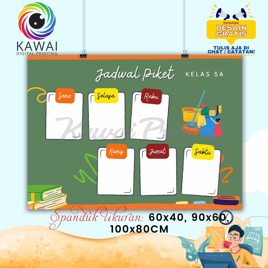 Jual SPANDUK / BANNER Jadwal Piket Hijau Tua Free Desain | Shopee Indonesia