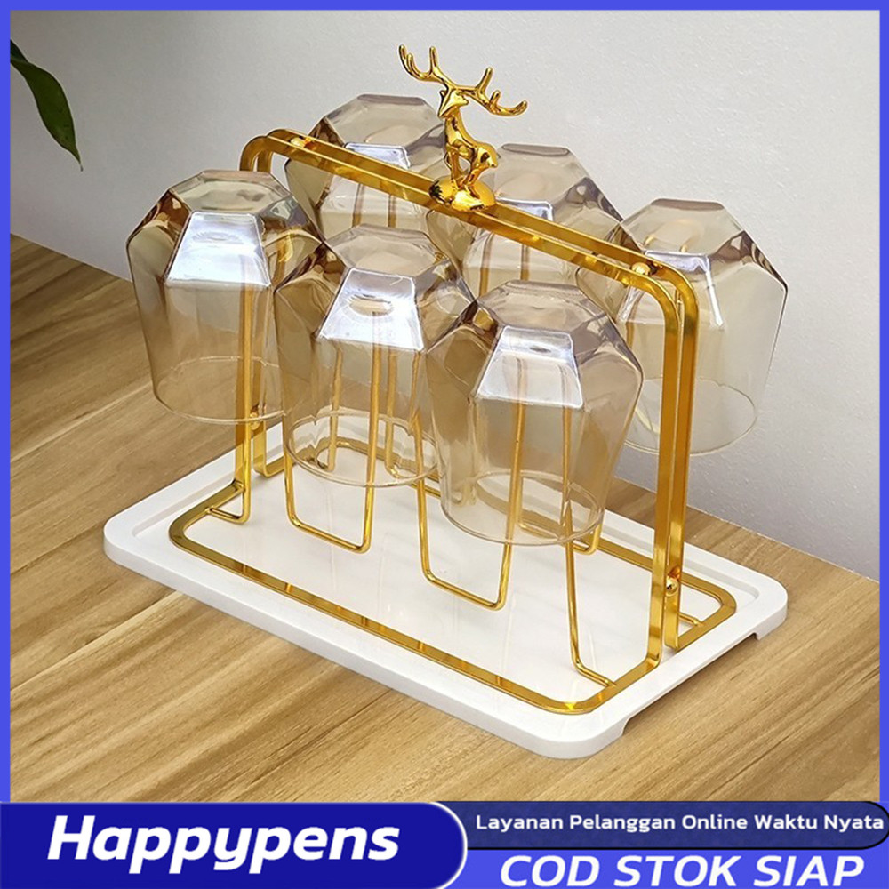 Jual Tempat Gelas Rak Gelas Gantungan Gelas Mewah Besi Tebal Tempat Peniris Gelas 6Cup Holder ...