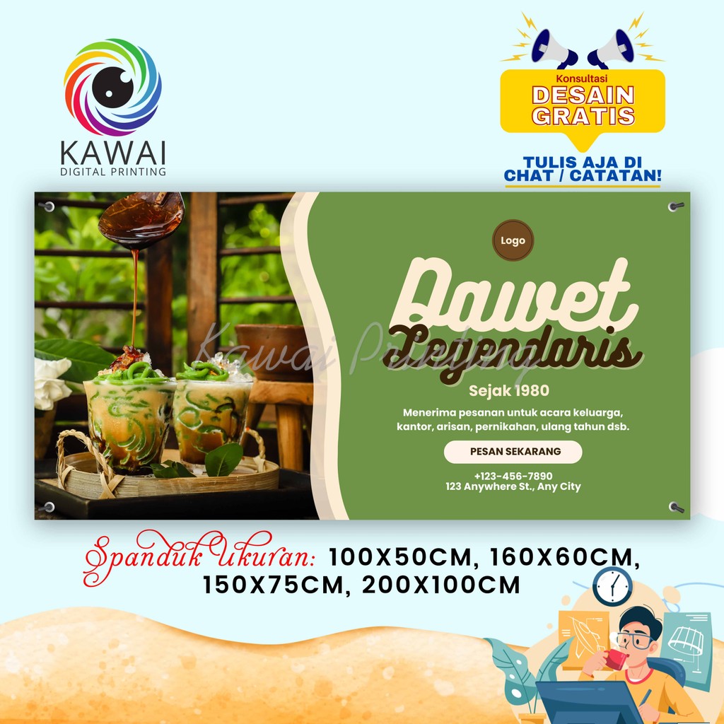 Jual SPANDUK / BANNER Jualan Es Cendol Dawet Segar Hijau Free Desain ...