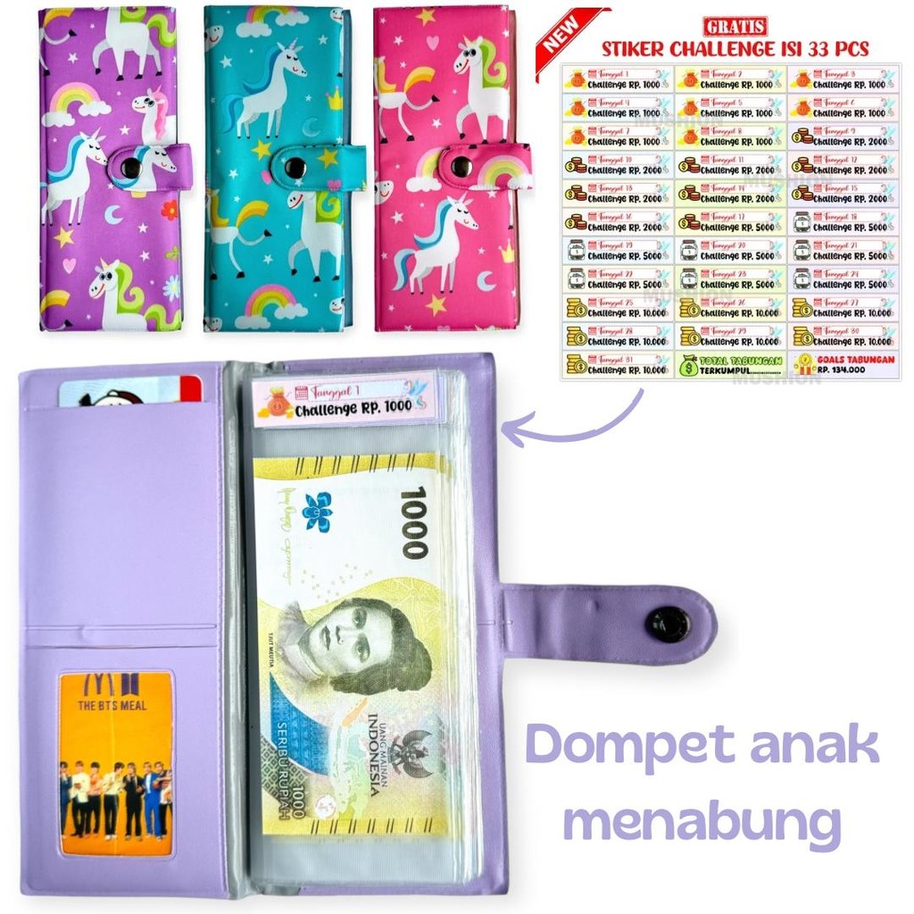 Jual [GRATIS STIKER] dompet anak menabung unicorn dompet challenge ...