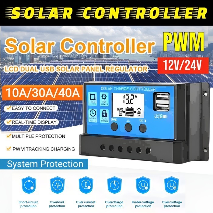 Jual SCC Solar Charge Controller PWM 40A 30A 10A Automatic Identifikasi ...