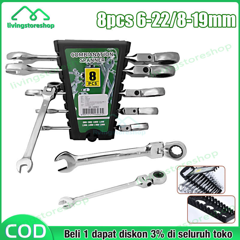 Jual 6/8 Pcs Kunci Ring Pas Set( 6 -22/8-19 Mm ) Lengkap Murah - Kunci ...
