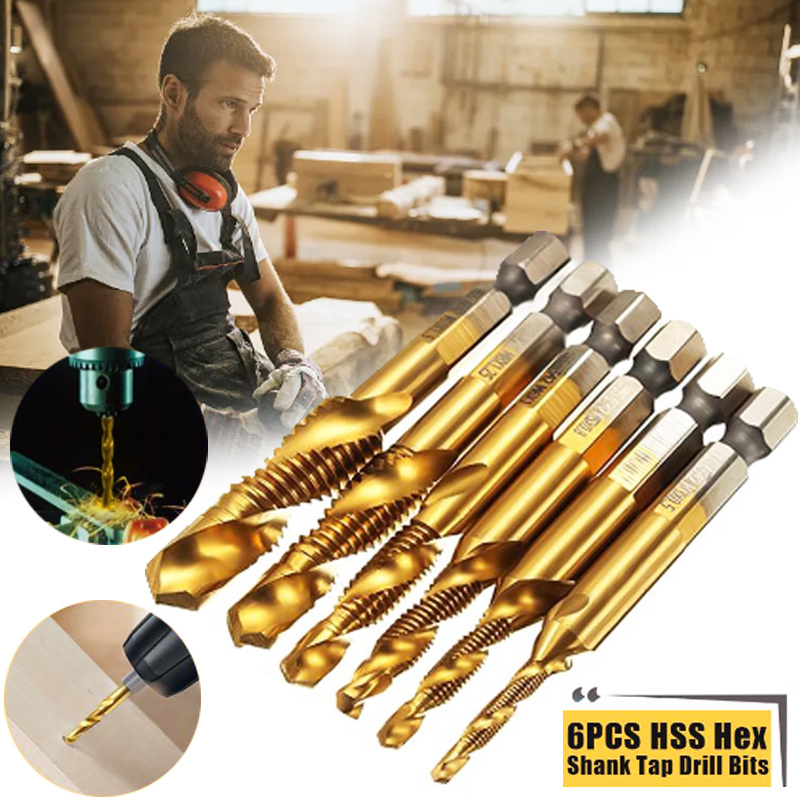 Jual 6PCS Pembuat Ulir Drat Drill Tap Set Hex Twist Spiral Tapper Baut ...