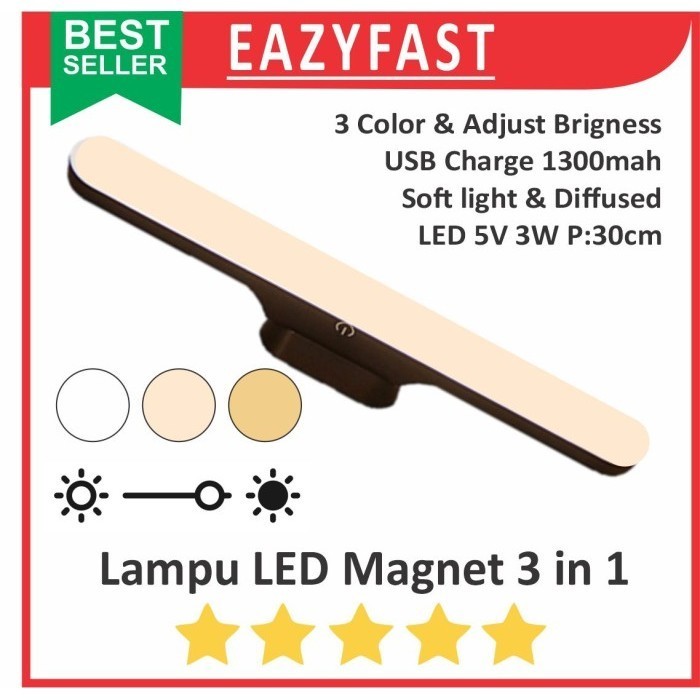 Jual Lampu Tempel LED Black Magnet 3in1 USB Charge 5V 3W 3 Warna Color ...