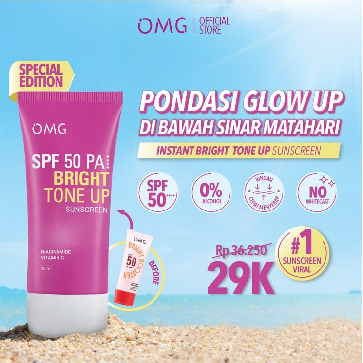 Jual OMG Bright Tone Up Sunscreen SPF 50 PA++++ 25ml (Packaging Baru ...