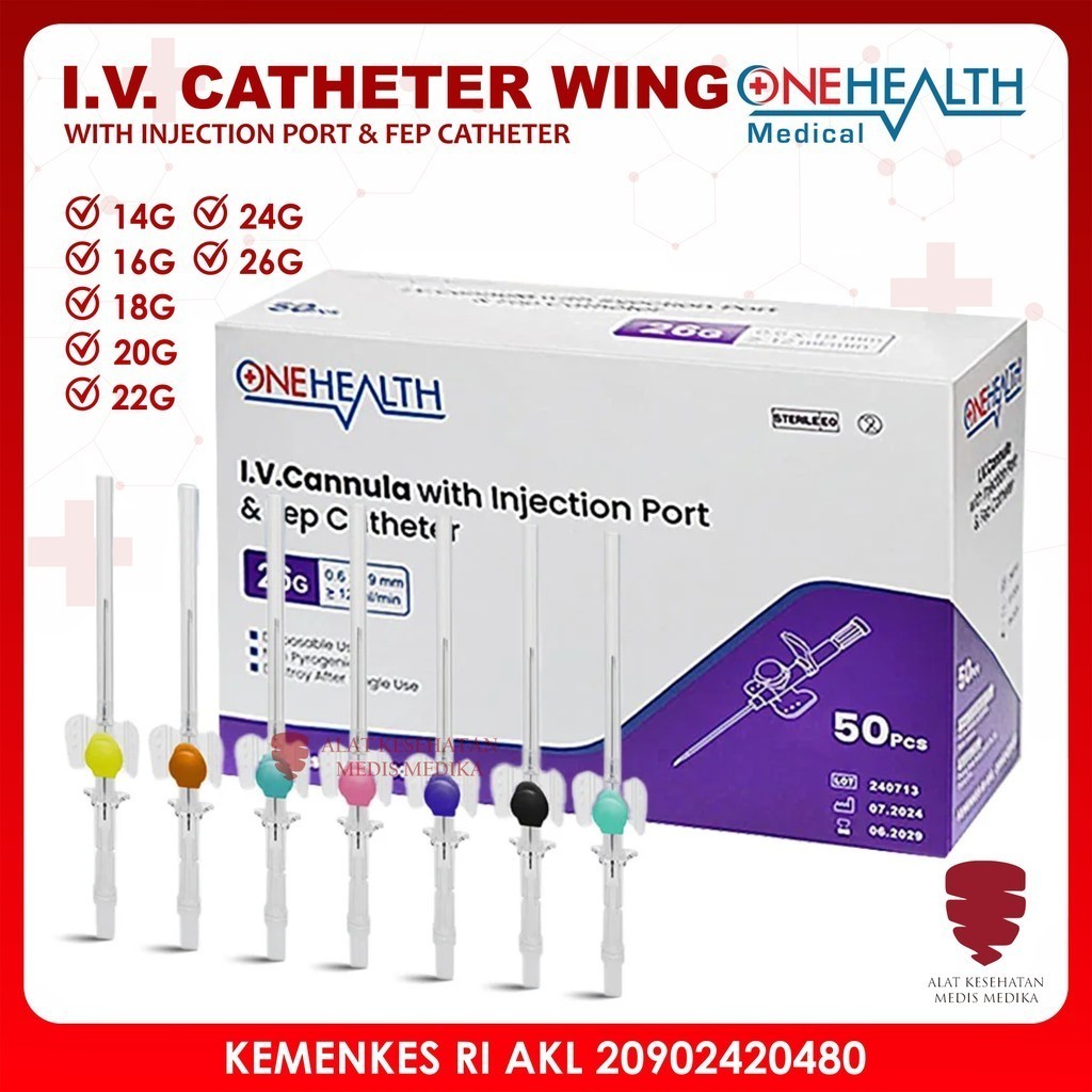 Jual IV Cathether With Wing OneHealth 14G 16G 18G 20G 22G 24G 26G isi ...