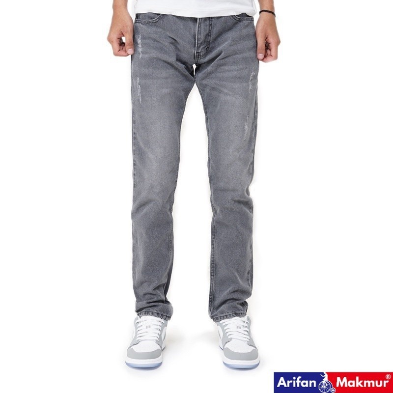 Jual Arifan® Celana Jeans Slim Fit Grey Spray Whisker | Shopee Indonesia