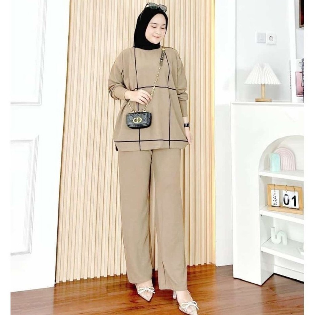 Jual Femes Vior One Set Setelan Wanita Muslim Matt Knit Caramel Premium All Size Fit To XL OOTD ...