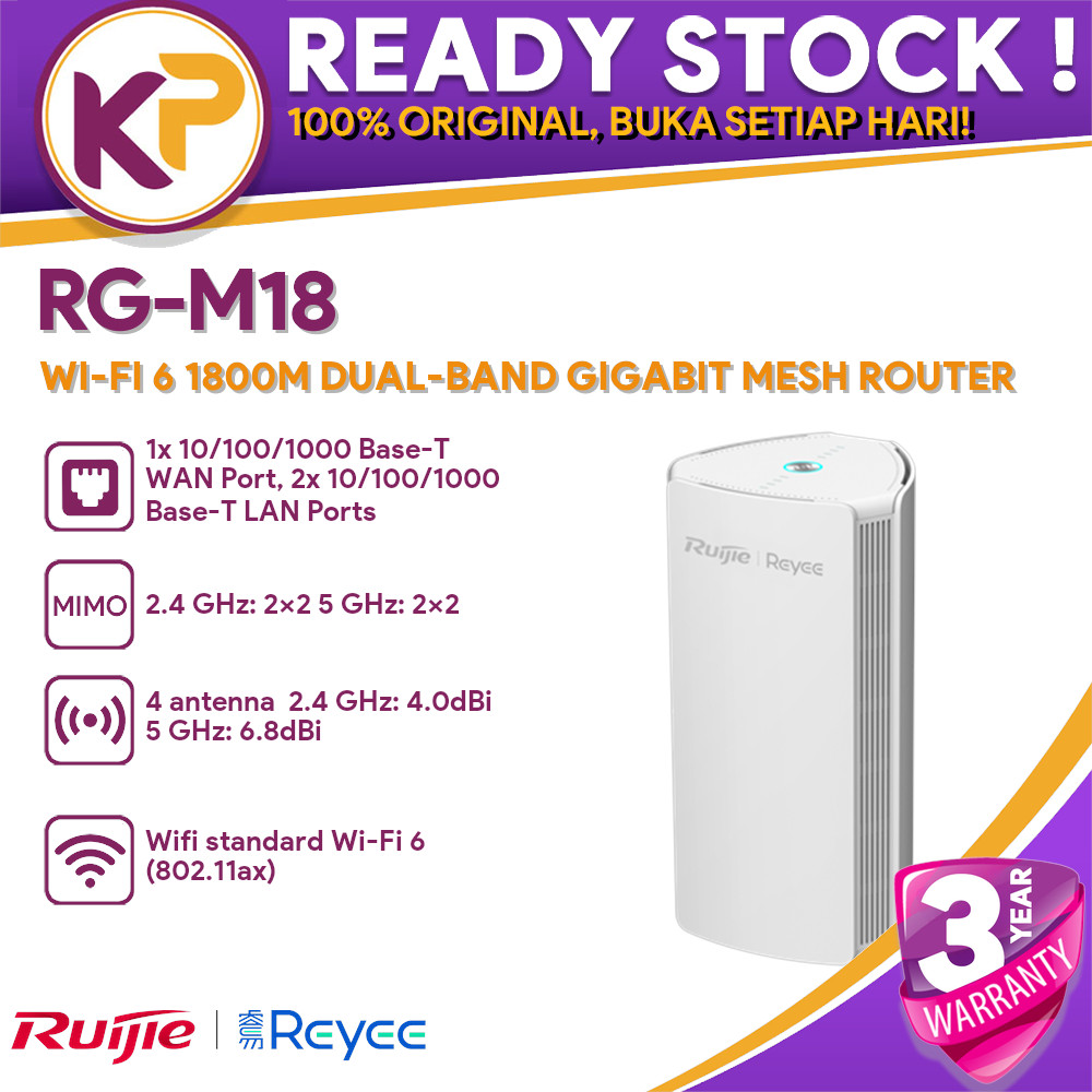 Jual RUIJIE REYEE RG-M18 WI-FI 6 1800M DUAL-BAND GIGABIT MESH ROUTER | Shopee Indonesia
