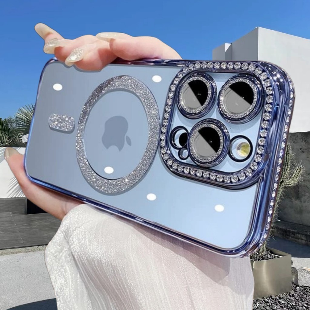 Jual Luxury Glitter Diamond Clear Magnetic Phone Case for iPhone 12 13 ...