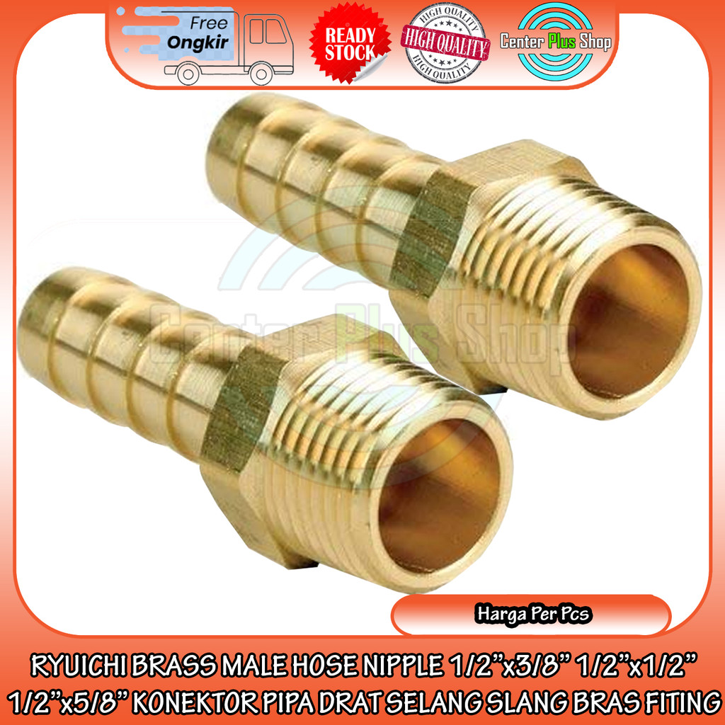 Jual Konektor Pipa Drat Ryuichi Brass Male Hose Nipple 1 2 x3 8 1 2