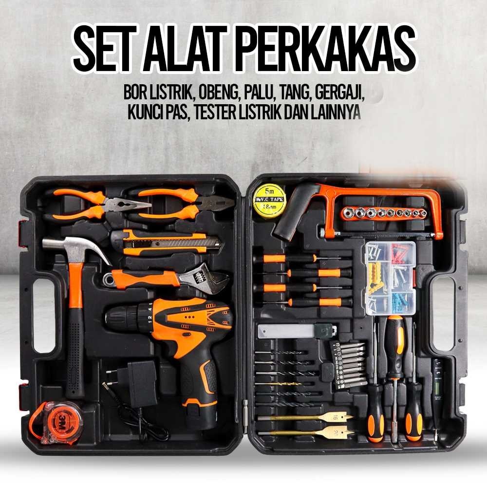 Jual 57in1 Set Bor Listrik Cordless Box Alat Perkakas Palu Tang Obeng Lengkap / Toolset Toolkit ...