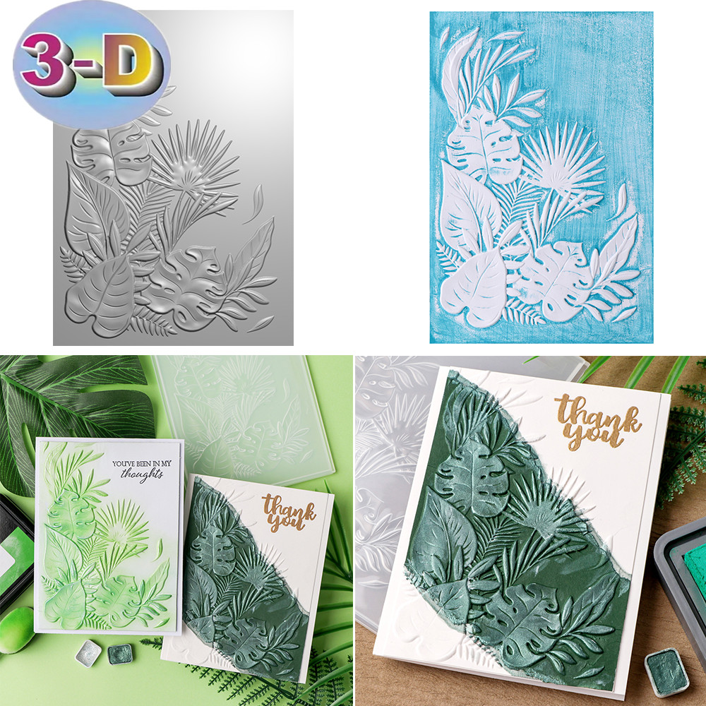 Jual New 3D Embossing Folder Tropic Leaves Corner Pattern Background ...