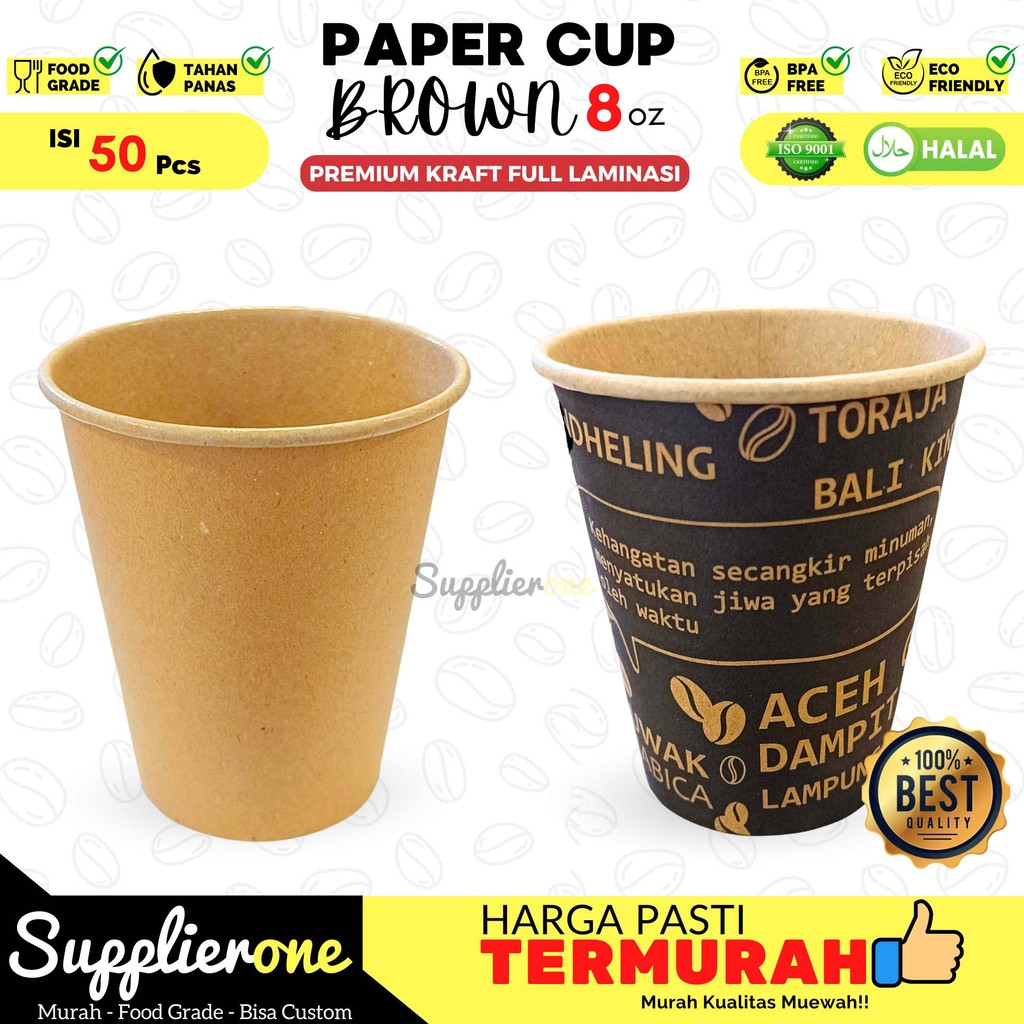 Jual Paper Cup 8 oz Brown Isi 50cs / Gelas Kertas / Gelas Kopi / Gelas Teh / Gelas Minum Tahan ...