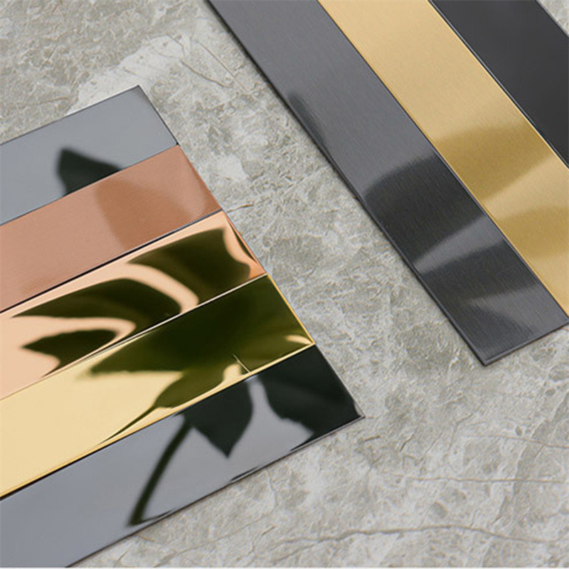 Jual 1 Roll Gold Wall Sticker Stainless Steel Flat Decorative Lines ...