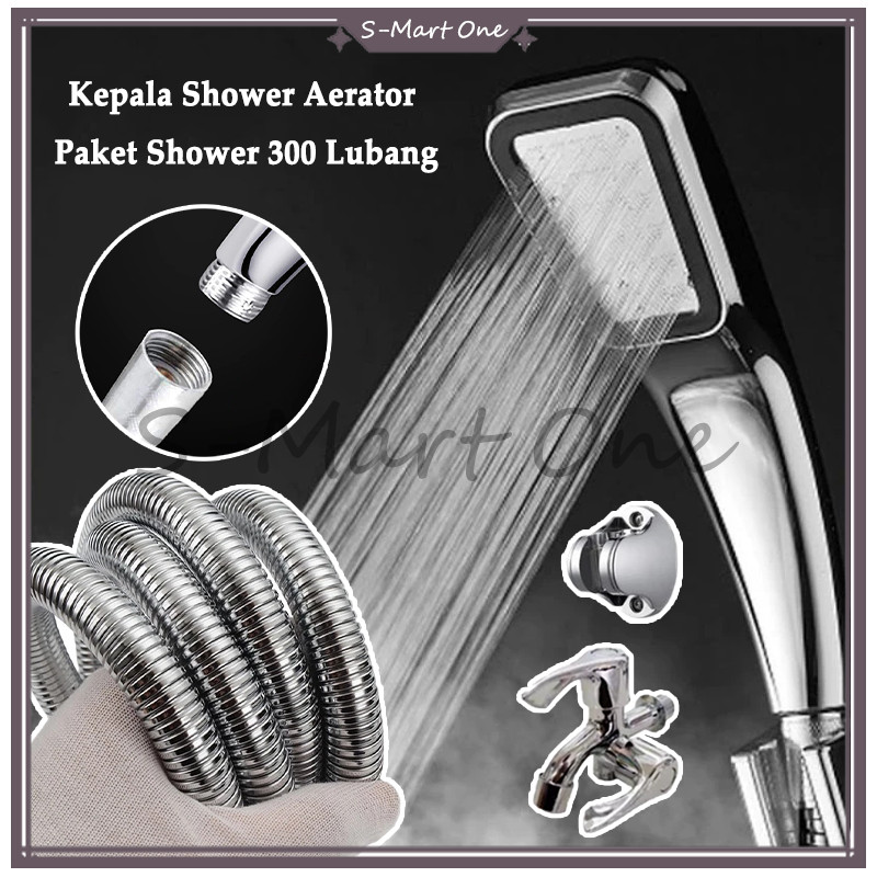 Jual paket hand shower mandi set 300 lubang lengkap selang 1.5m dan holder/4 IN 1 Paket Kran ...