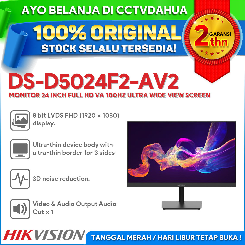 Jual HIKVISION DS-D5024F2-AV2 MONITOR 24 INCH FULL HD VA 100HZ ULTRA WIDE VIEW SCREEN | Shopee ...
