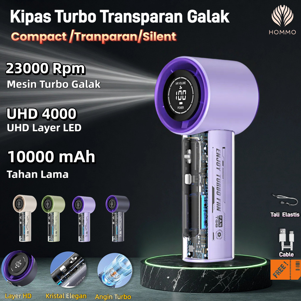 Jual HOMMO Kipas Mini Modern 100 Speed｜Kipas Portable Turbo Layar LED ...