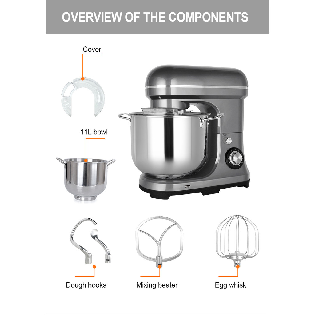 Jual Home Stand Mixer High Power Capacity 2000W 11L Cake Bread Dough ...