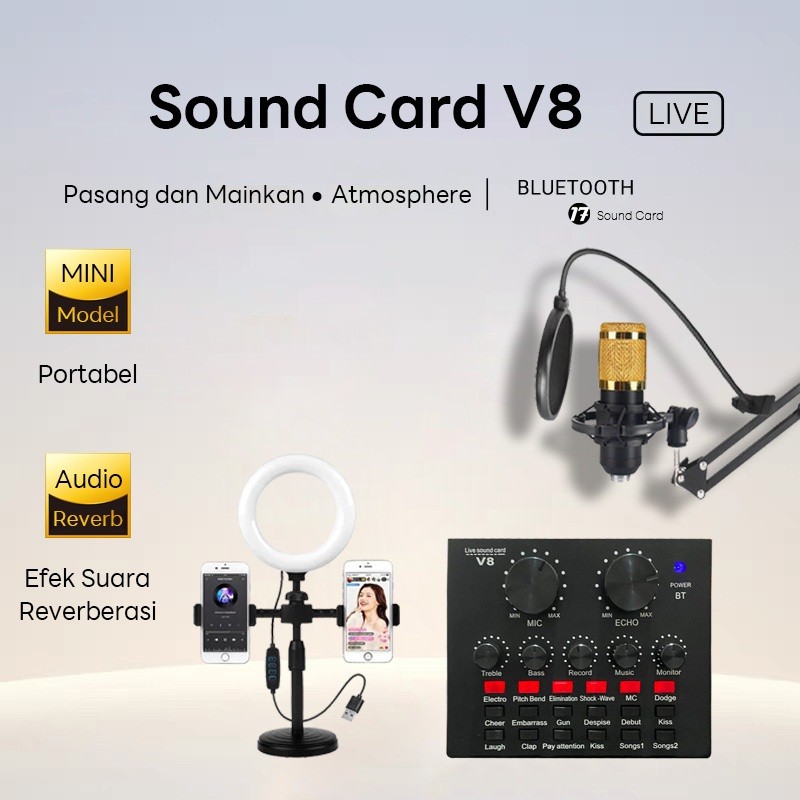 Jual [PAKET LENGKAP LIVE STREAMING] Sound Card V8 + Mic Condenser BM ...