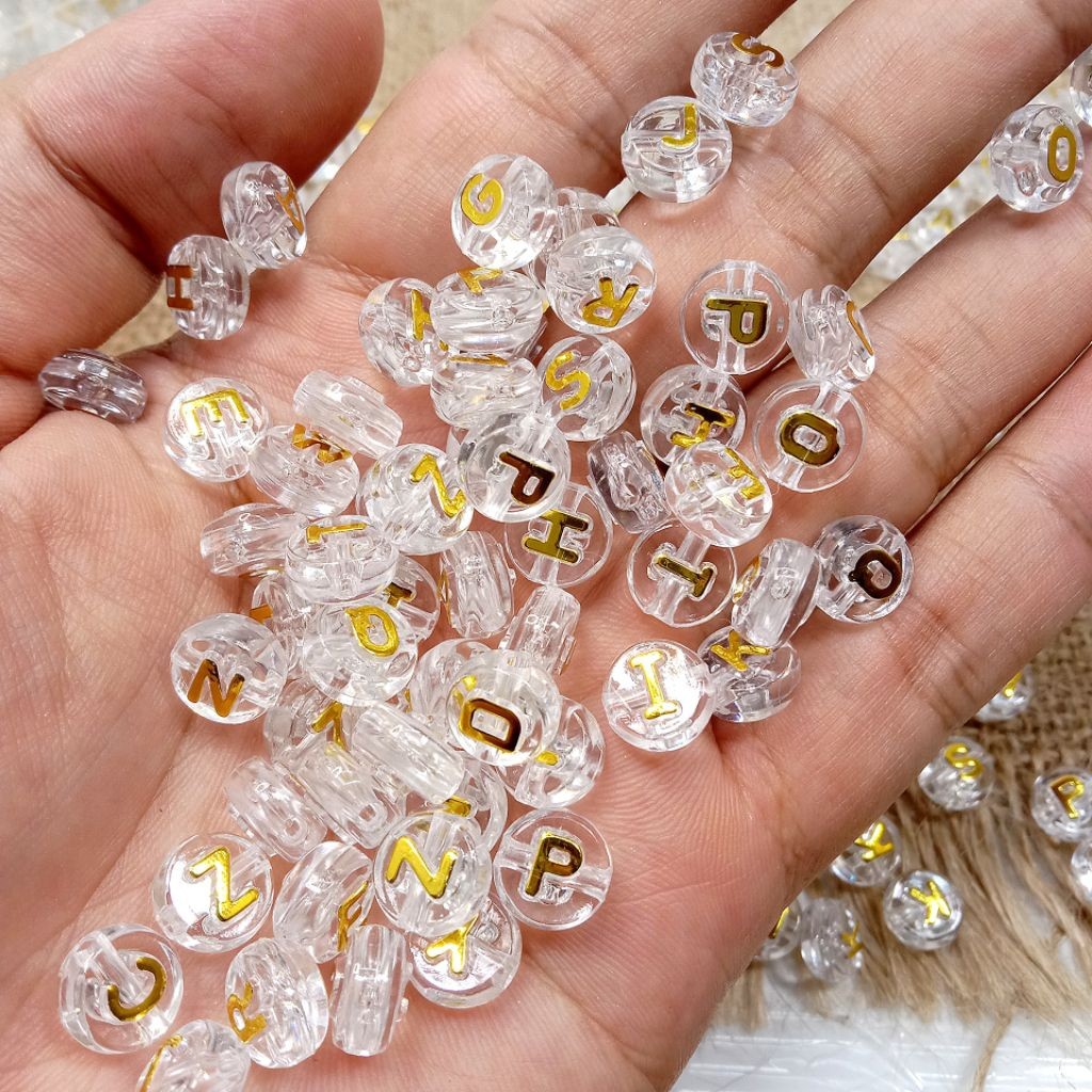 Jual Bisa Cod Manik Huruf Bening Transparan 3D 10mm Huruf TimbuL Bulat ...