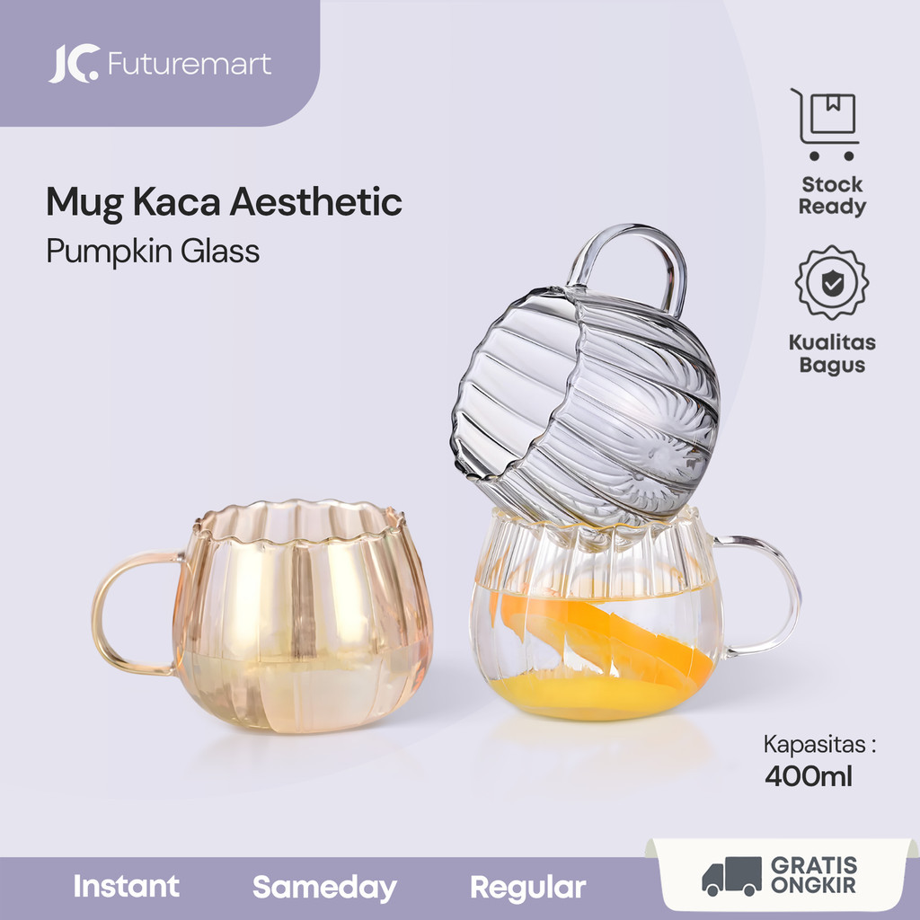 Jual Gelas kaca Mug Kopi teh Aesthetic Pumpkin Striped Glass DCB8 400ml ...