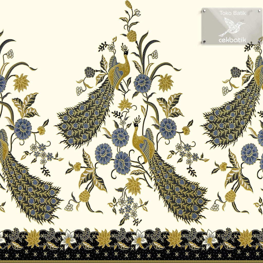 Jual kain batik - Motif Burung Merak Bunga Manis V61 Warna Dasar White ...