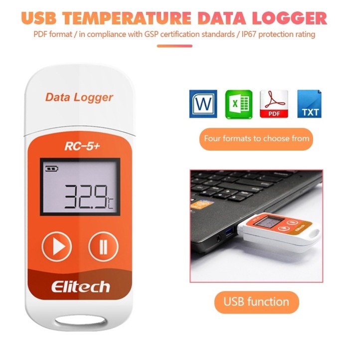 Jual Elitech RC5+ Temperature Data Logger Thermometer Recorder PDF USB RC-5 | Shopee Indonesia