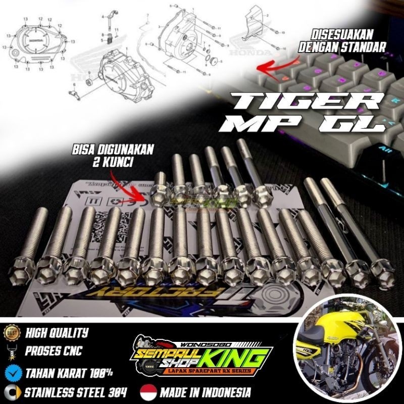 Jual Baut Bak Kalter Kopling Tiger Mega pro Gl pro Herex Stainless Cnc ...