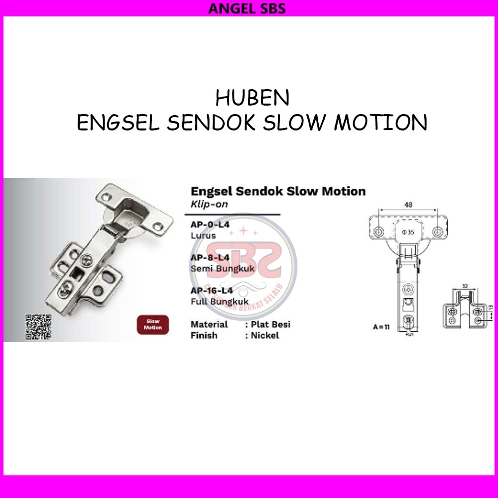 Jual HUBEN AP-L4 ENGSEL SENDOK HUBEN SLOW MOTION SOFT CLOSE HIDROLIK ...