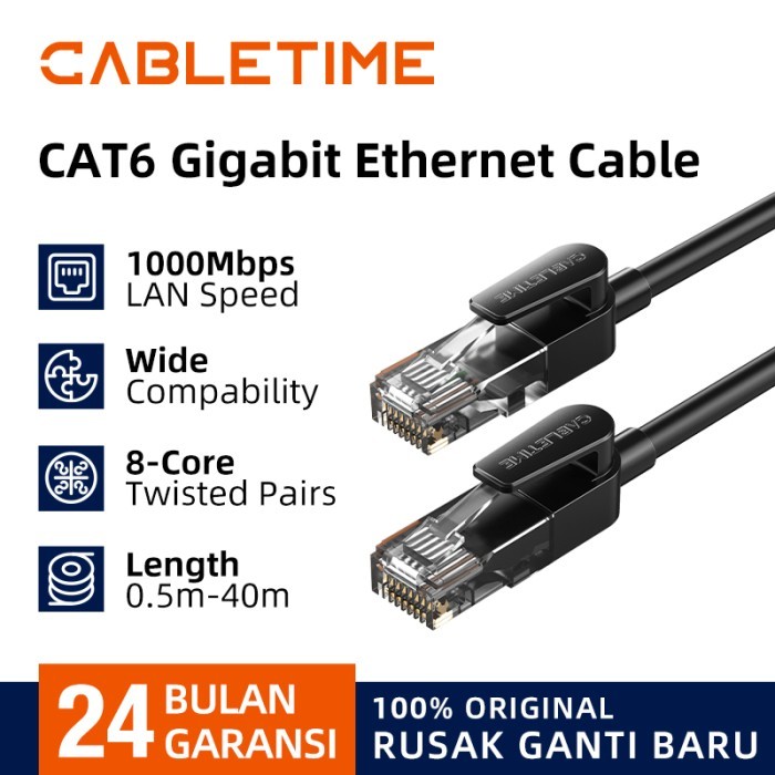 Jual CABLETIME 25M Kabel LAN RJ45 Cat 6 Gigabit Ethernet UTP Cable ...