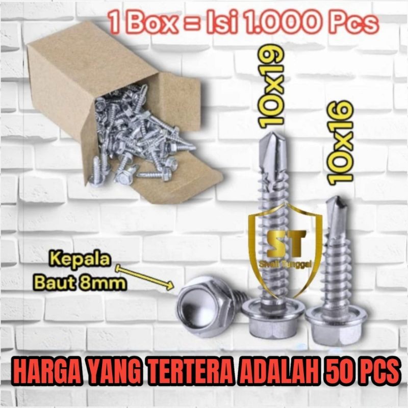 Jual [HARGA 50 PCS] SKRUP/SEKRUP BAJA RINGAN 10x19, 10x16 - BAUT ROOFING SEKRUP | Shopee Indonesia
