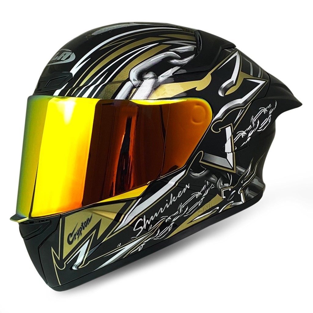 Jual Helm MLA TTC Ctypton Motif Suriken Gold | Helm Full Face Paket ...