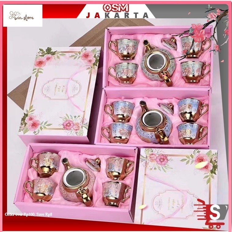 Jual Set Tea Hampers / OSM JKT 5345 Set Cangkir Teko Teapot Piring Set ...