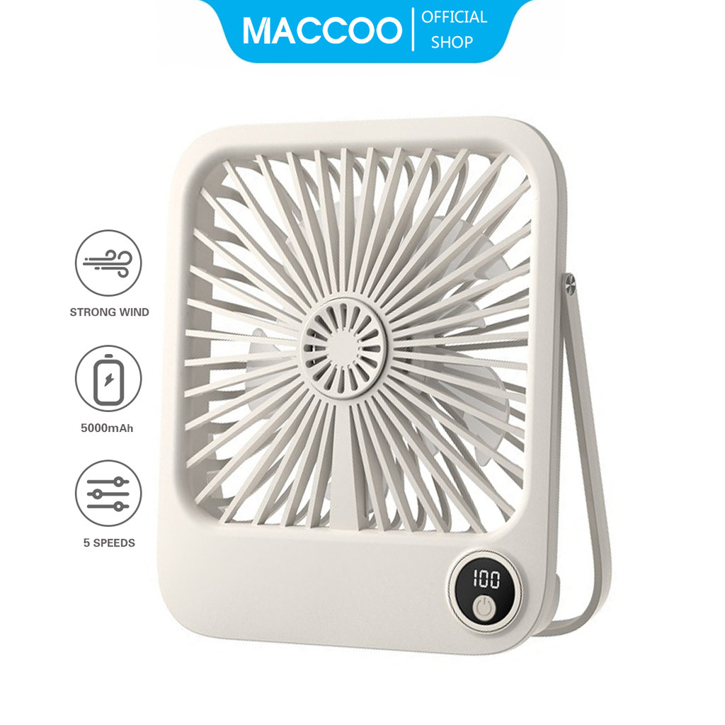 Jual MACCOO Fan Desktop Portabel 5000mAh Lipat 180° LED Display 5-Speed ...