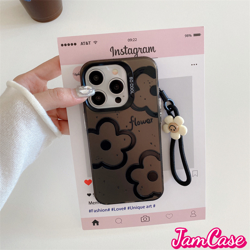 Jual 【Jam Case】case iPhone bunga hitam Casing ponsel cocok untuk iPhone ...