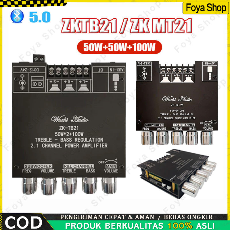 Jual Modul Ampli Audio ZK TB21 ZK MT21 TPA3116D2 Bluetooth 5.0 Amplifier Board 50Wx2+100W ...