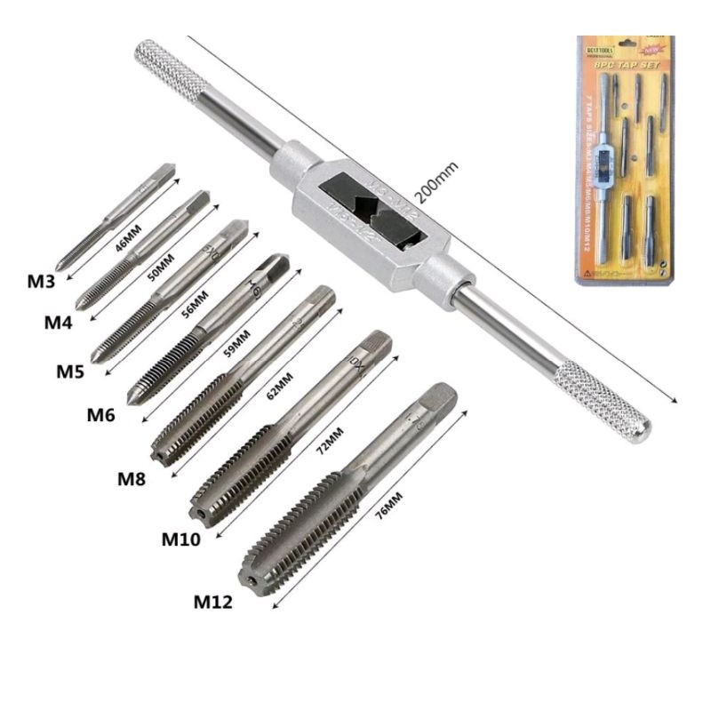 Jual MS Set hand tap die senai drat derat ulir baut plus gagang 8 pcs | Shopee Indonesia