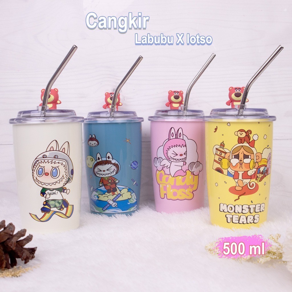 Jual Tumbler Karakter Labubu X Lotso Stainless Steel SUS 304 500ml dengan Sedotan Gratis Tumbler ...