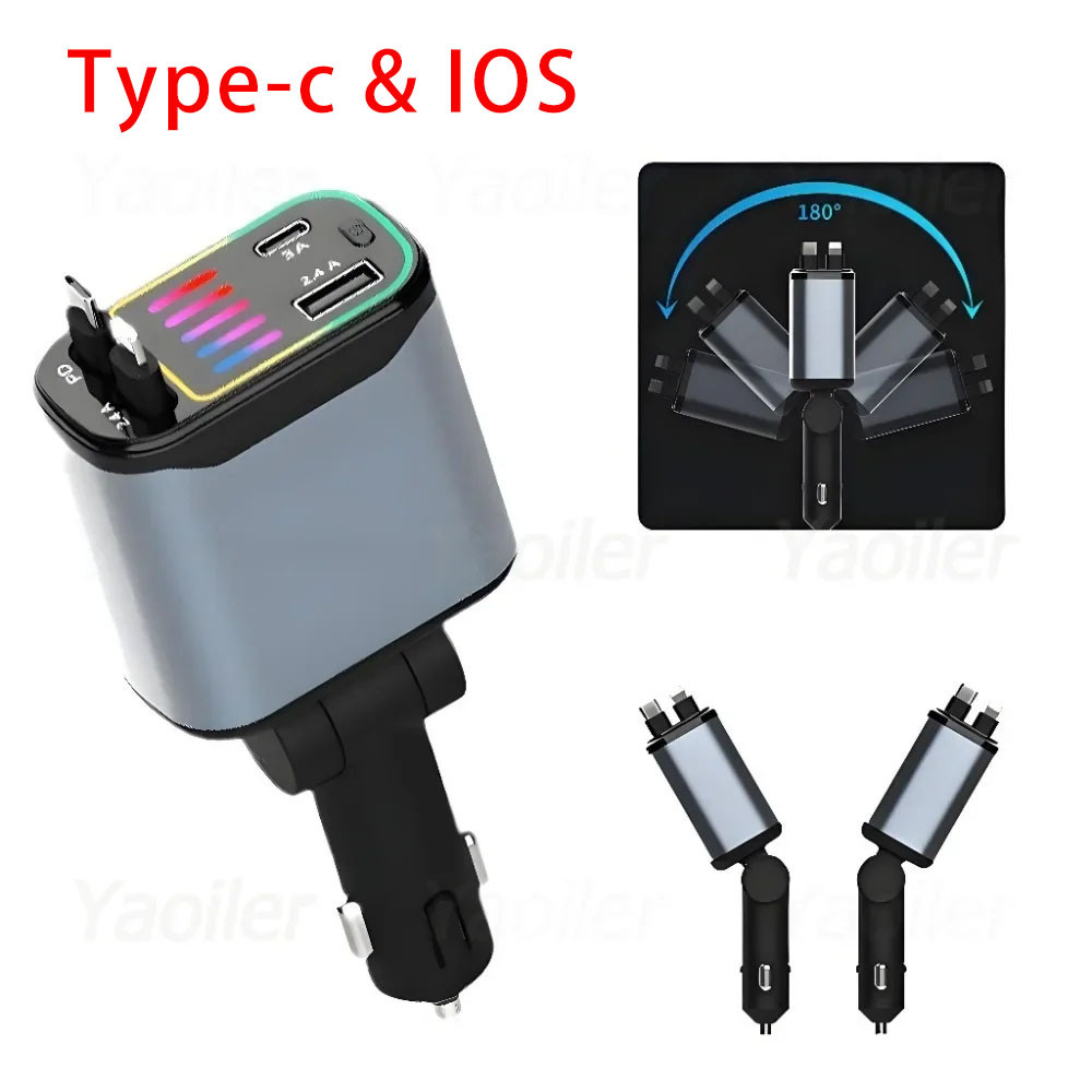 Jual PD 30W Retractable Car USB arger 120W Car Phone arger Type-c IOS ...