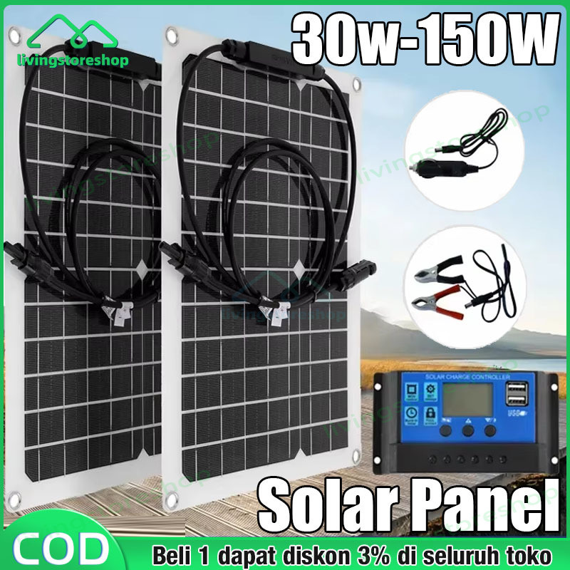 Jual Solar Panel 100W Panel Surya Solar Charge Controller LED Display Solar PWM 12V/24V 10A 20A ...