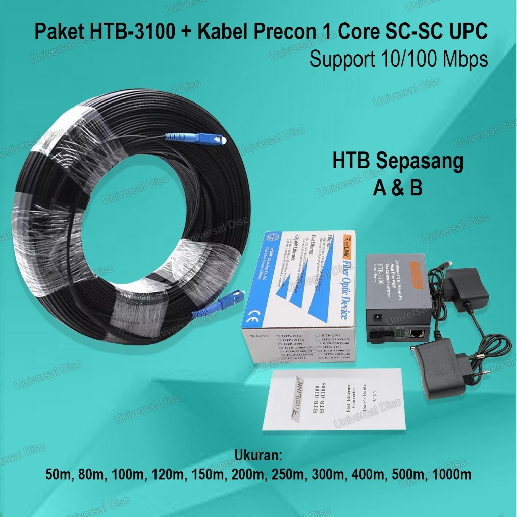 Jual Paket HTB-3100 10/100Mbps + Kabel Fiber Optic SC-SC 1 Core Single ...