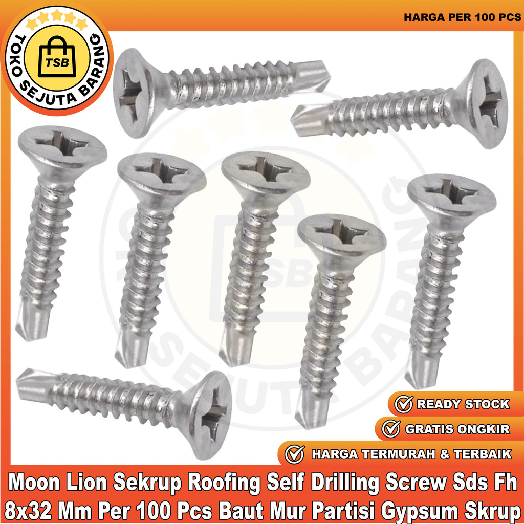 Jual Moon Lion Self Drilling Screw Sds Sekrup Roofing Fh 8x32 Mm Per ...